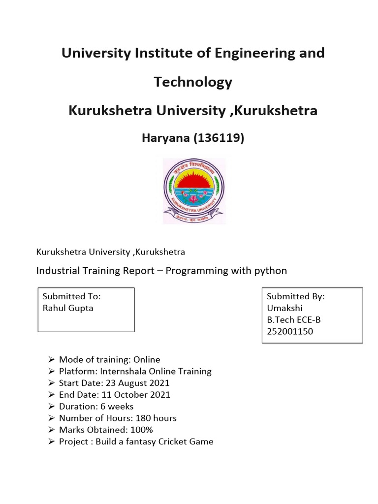 Summer Training Report On Python Pdf Python Programming Language Scripting Language 3742