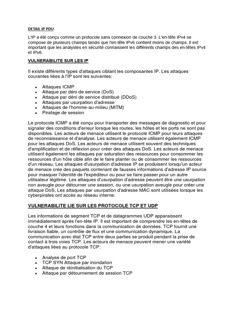 Vulnérabilités des Protocoles IP et TCP/UDP | PDF | Protocoles Internet | Attaque par déni de ...