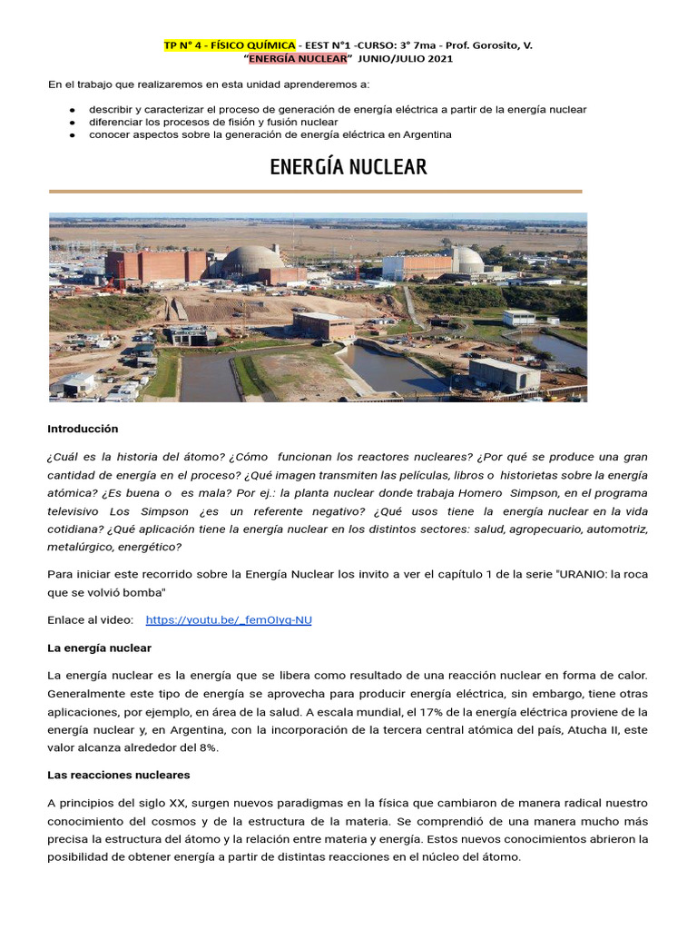 TP4 Fìsico Quìmica - Energìa Nuclear | PDF | La energía nuclear | Uranio
