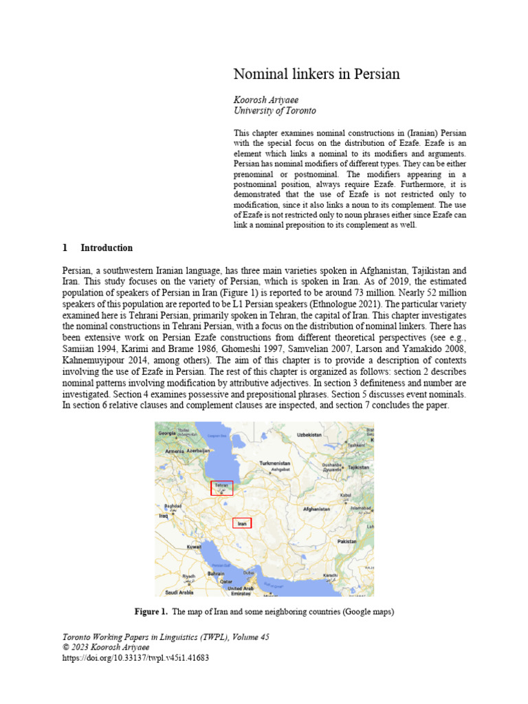 Ariyaee 2023 - Nominal Linkers in Persian | PDF | Adjective | Grammatical Number