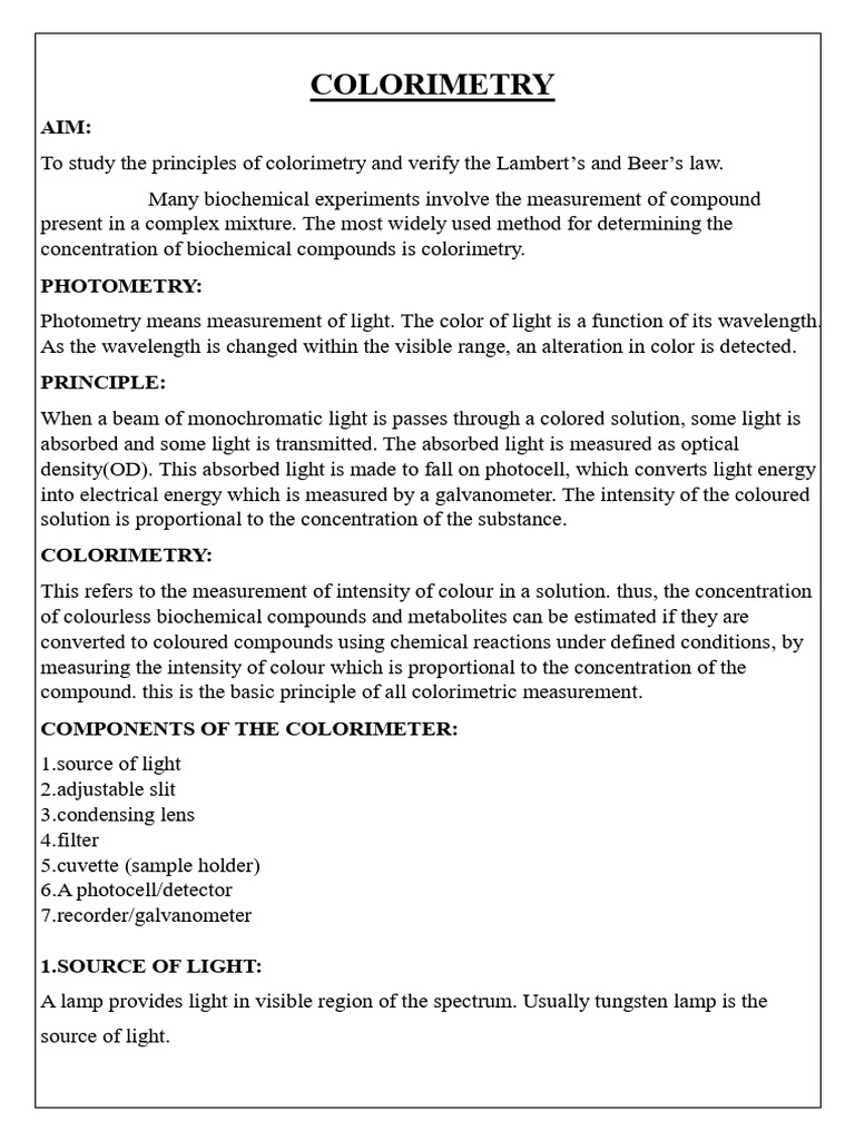 COLORIMETER | PDF | Absorbance | Spectrophotometry