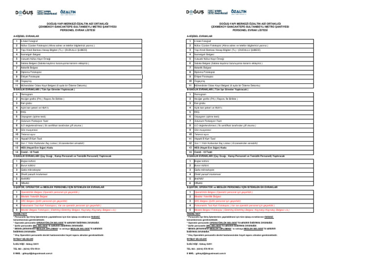 İşe Giriş Evrak Listesi 2021 | PDF