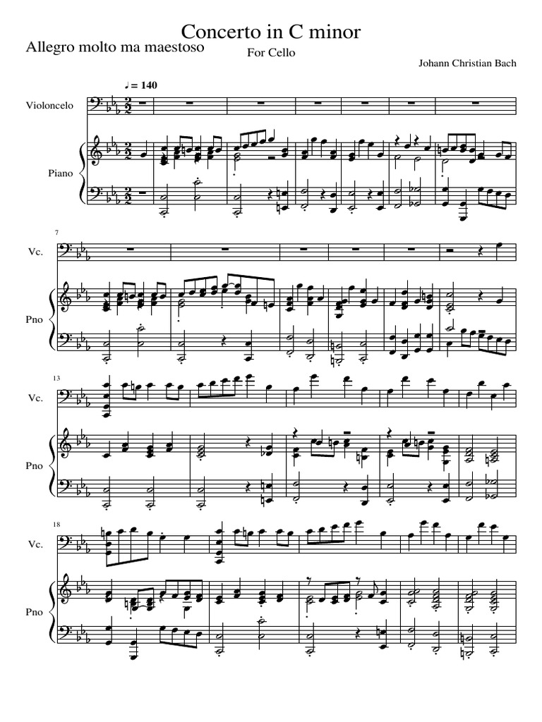 Concerto in C Minor - Johann Christian Bach - Cello | PDF | Concerto ...