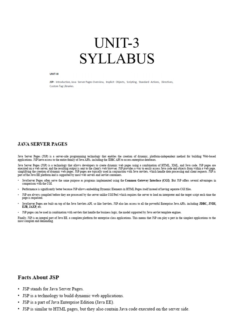Unit 3 Jsp Intro Download Free Pdf Dynamic Web Page World Wide Web