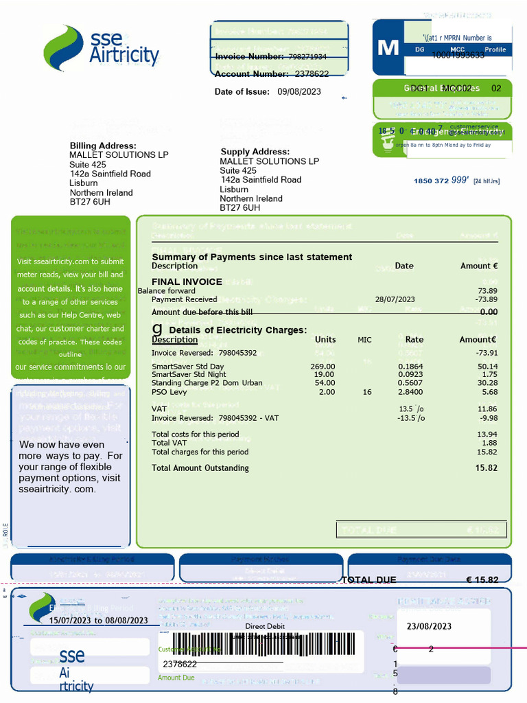 Ireland Electricity Bill | PDF | Services (Economics) | Money