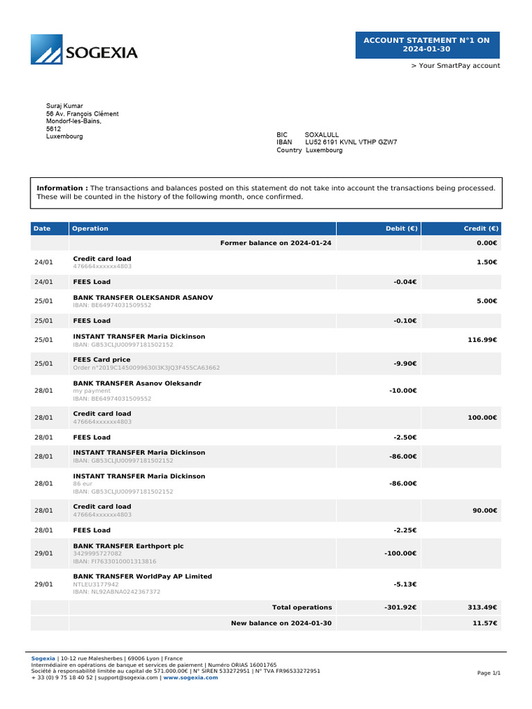 Statement 2024 30 | PDF | Wire Transfer | Credit Card