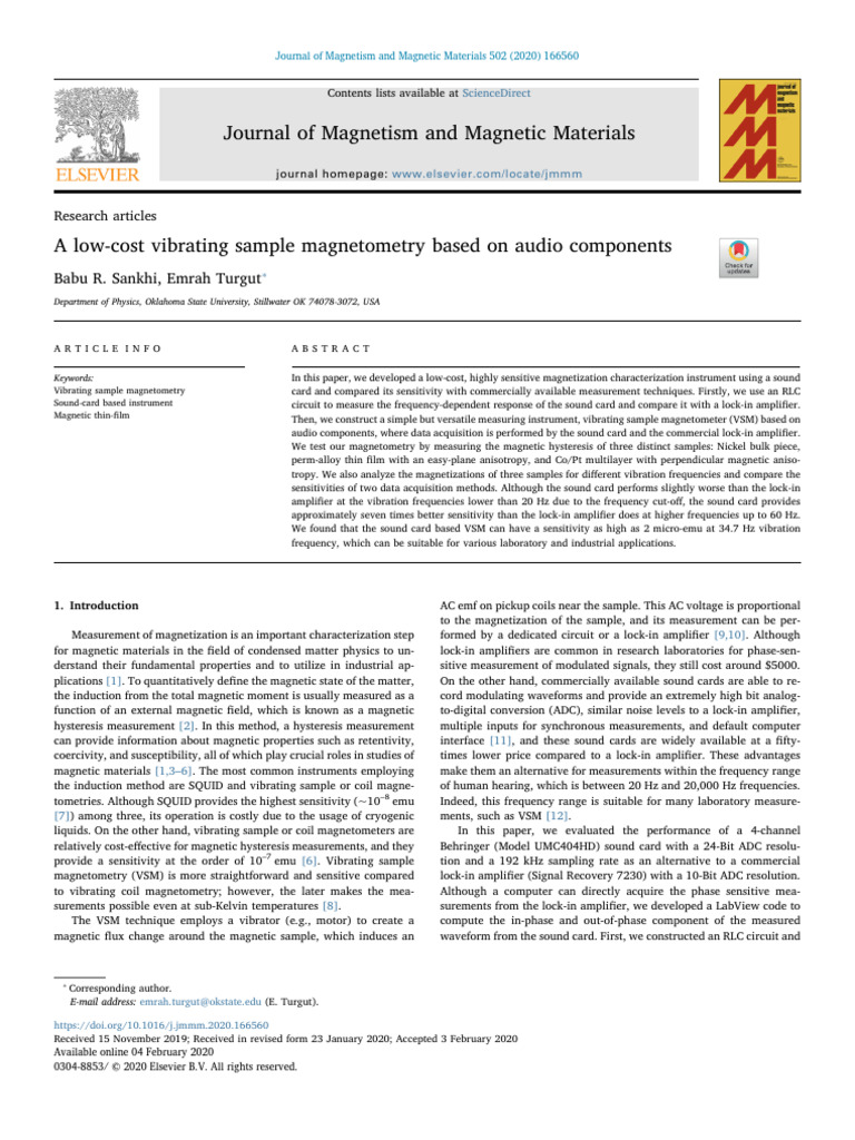 A Low-Cost Vibrating Sample Magnetometry Based On Audio Components ...