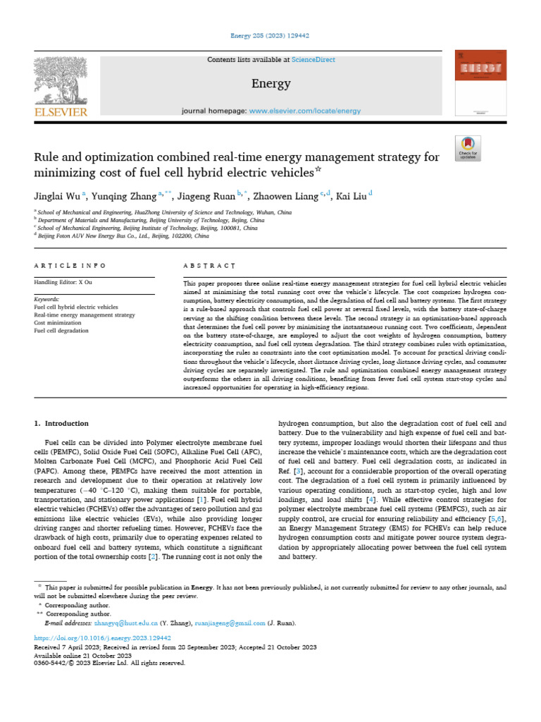 Rule and Optimization Combined Real-Time Energy Management | PDF | Fuel ...
