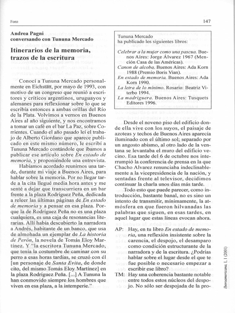 Conversando Con Tununa Mercado | PDF | Memoria