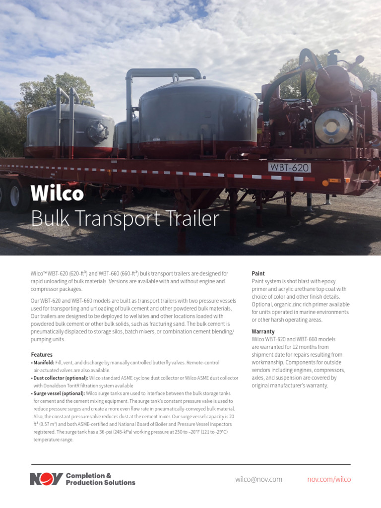 Wilco Bulk Transport Trailer Specification Sheet | PDF | Trailer ...