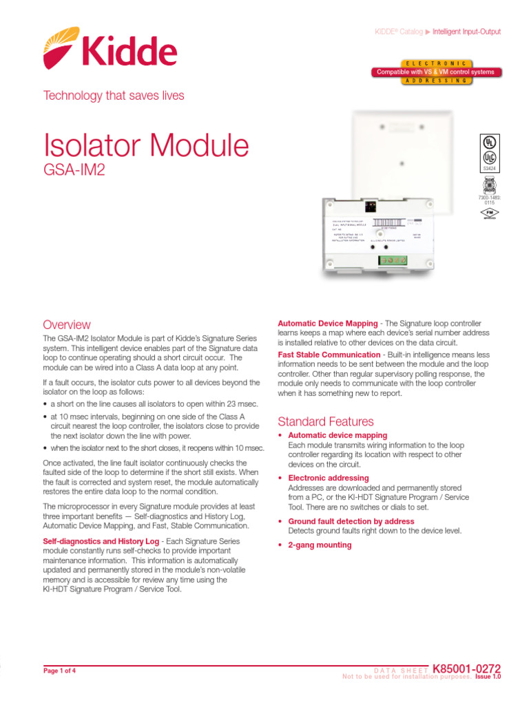 K85001-0272 - Isolator Module GSA-IM2 | PDF | Electrical Wiring ...