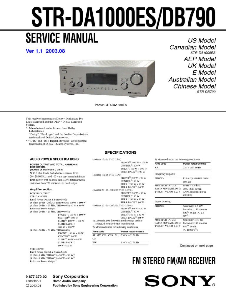 Sony Str-Da1000es, db790 | PDF | Electrical Engineering | Electronics