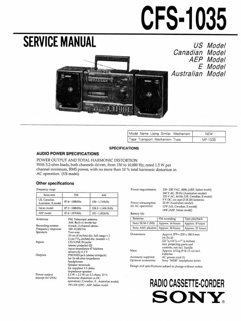 Sony cfs-1035 SM | PDF