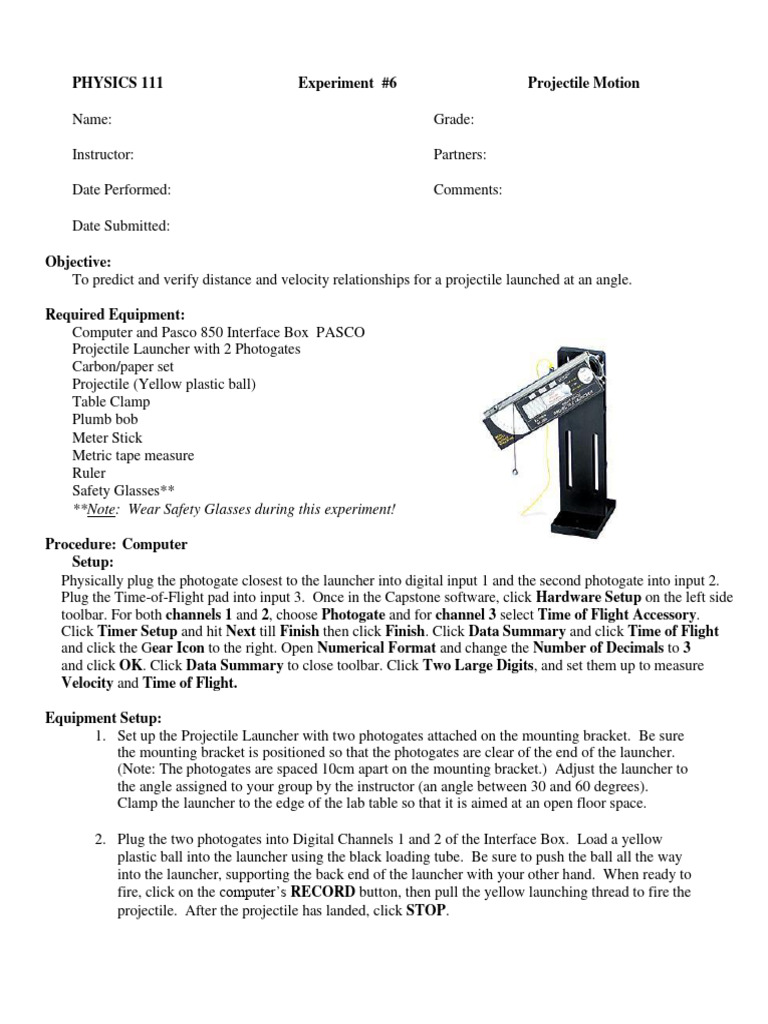 6-111 ProjectileMotion July2016-Capstone | PDF | Projectiles