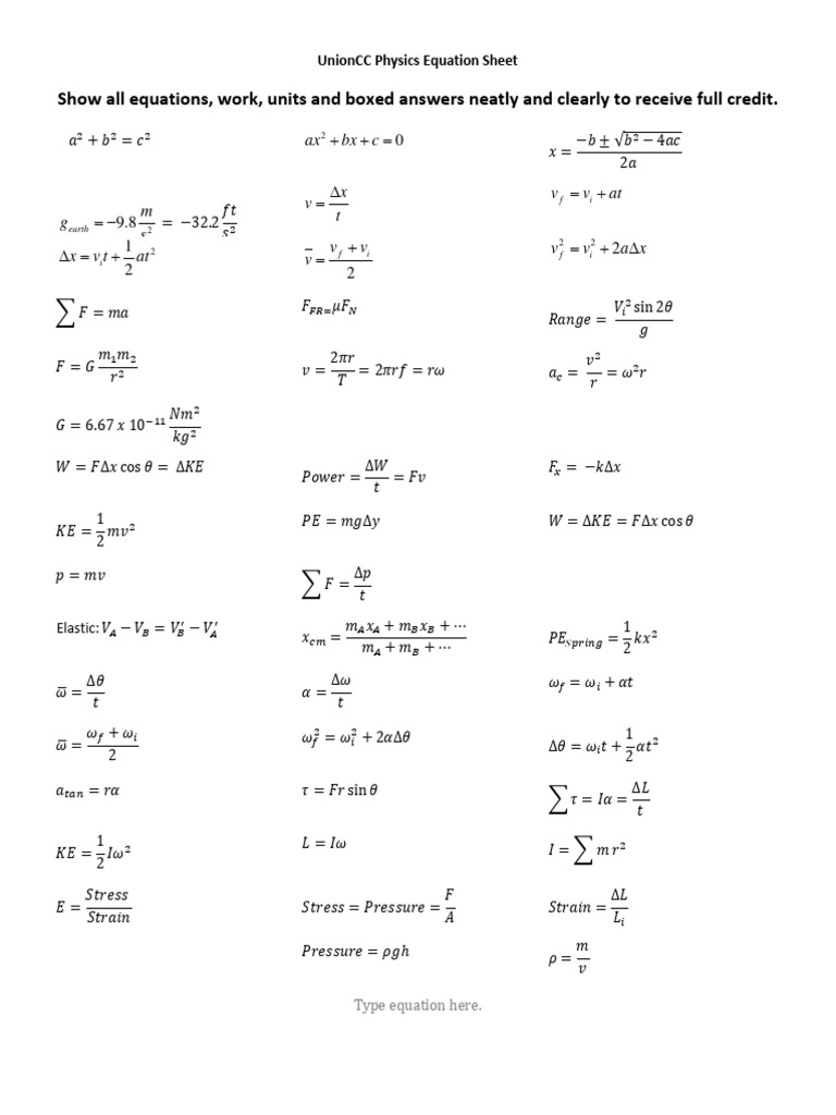 Physics Equation Sheet PDF | PDF