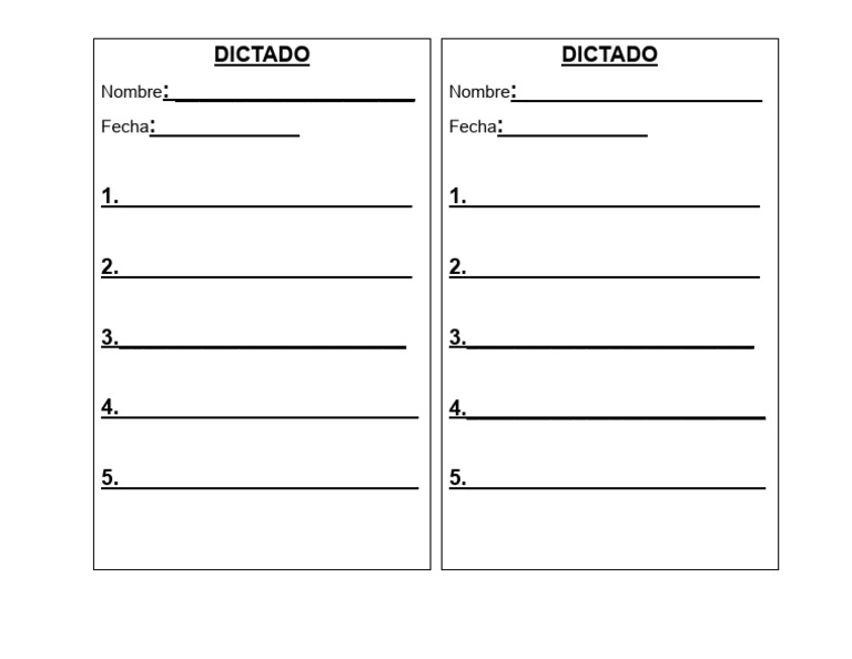 Formato de Dictado Escolar en Blanco | PDF