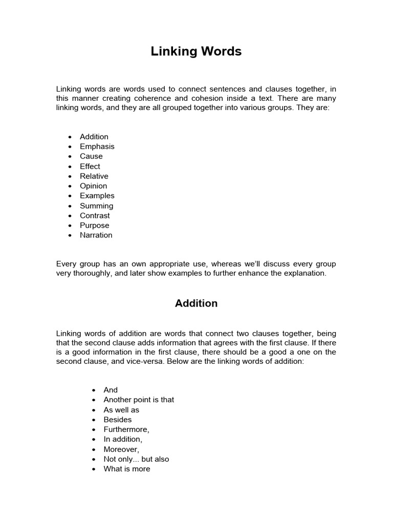Linking Words | PDF | Clause | Sentence (Linguistics)
