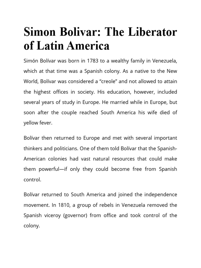 Simon Bolívar: Latin America's Liberator | PDF | Spanish Empire | Venezuela