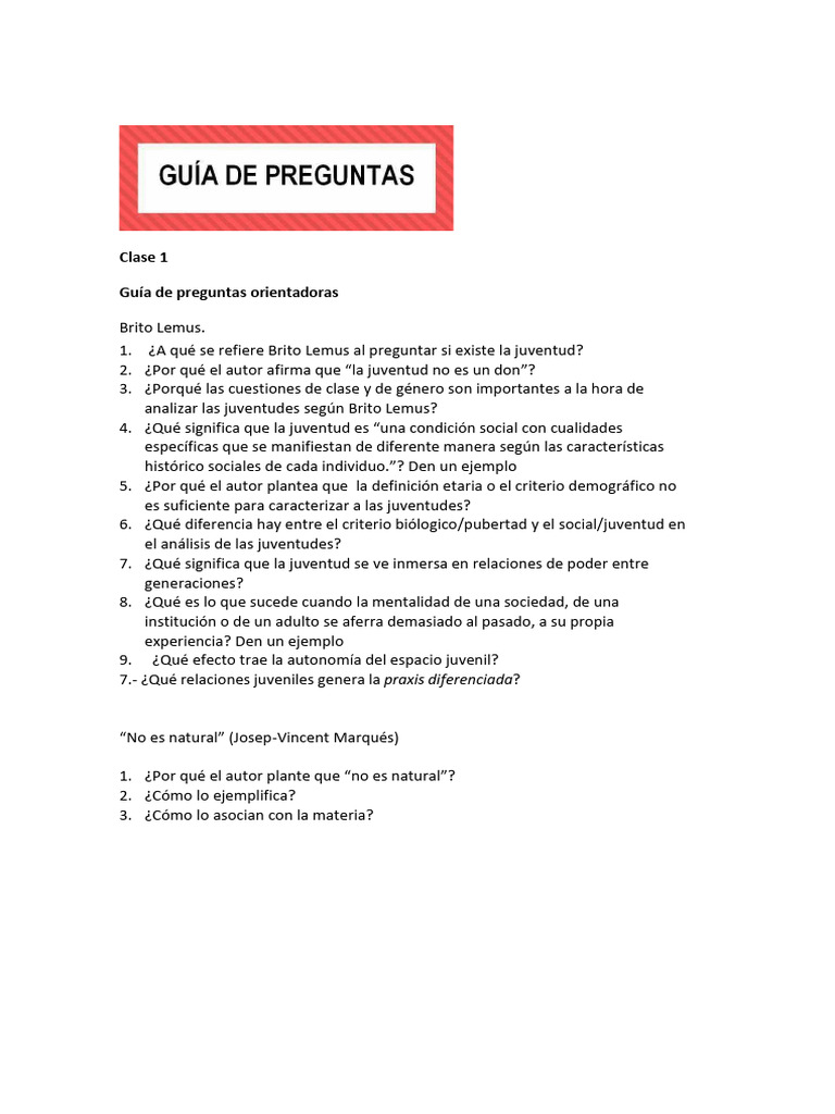 Guía de Preguntas - Clase 1 | PDF | Ciencias sociales