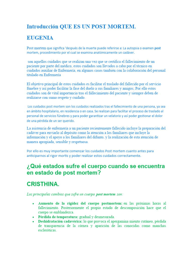 Introducción QUE ES UN POST MORTEM | PDF | Autopsia | Cadáver