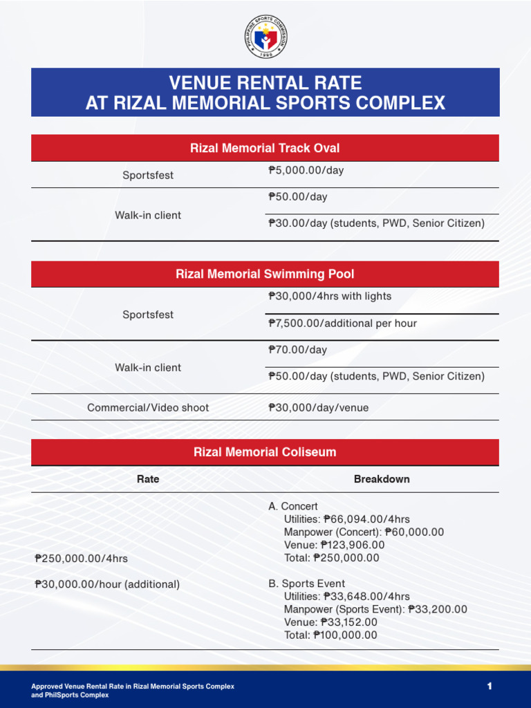 Venue Rates | PDF | Sports