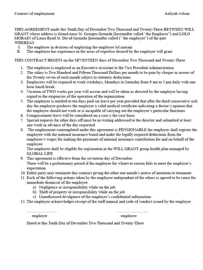 contract of employment..... | PDF | Employment | Private Law