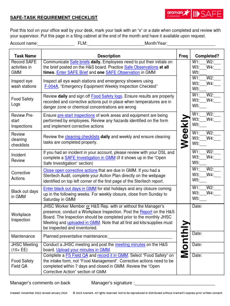 SAFE Task Requirement Checklist Nov2022 (3) Copy | PDF | Safety ...