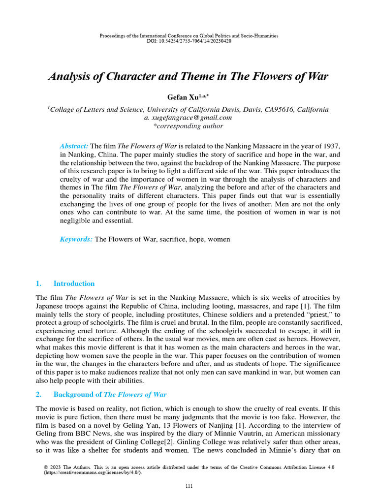 Analysis of Character and Theme in The Flowers of | PDF