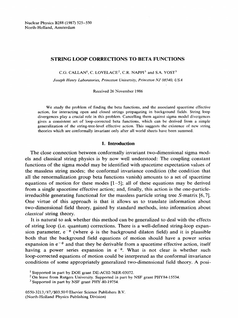 Loop Corrections Beta Functions Pdf String Theory Quantum Field