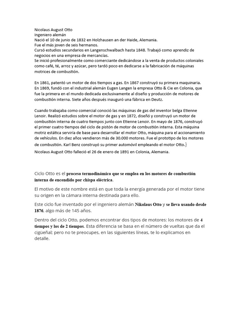 Nicolaus Otto y el Ciclo de Combustión | PDF | Motores | Ingeniería