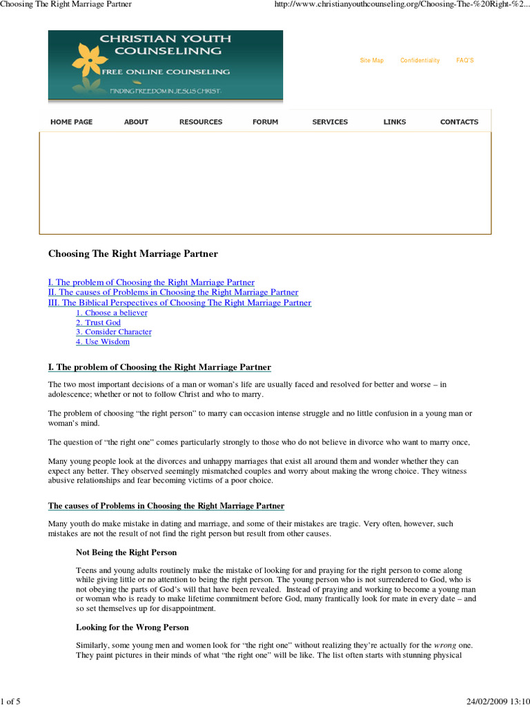 Biblical Guidance for Choosing a Spouse | PDF | Marriage | Adolescence