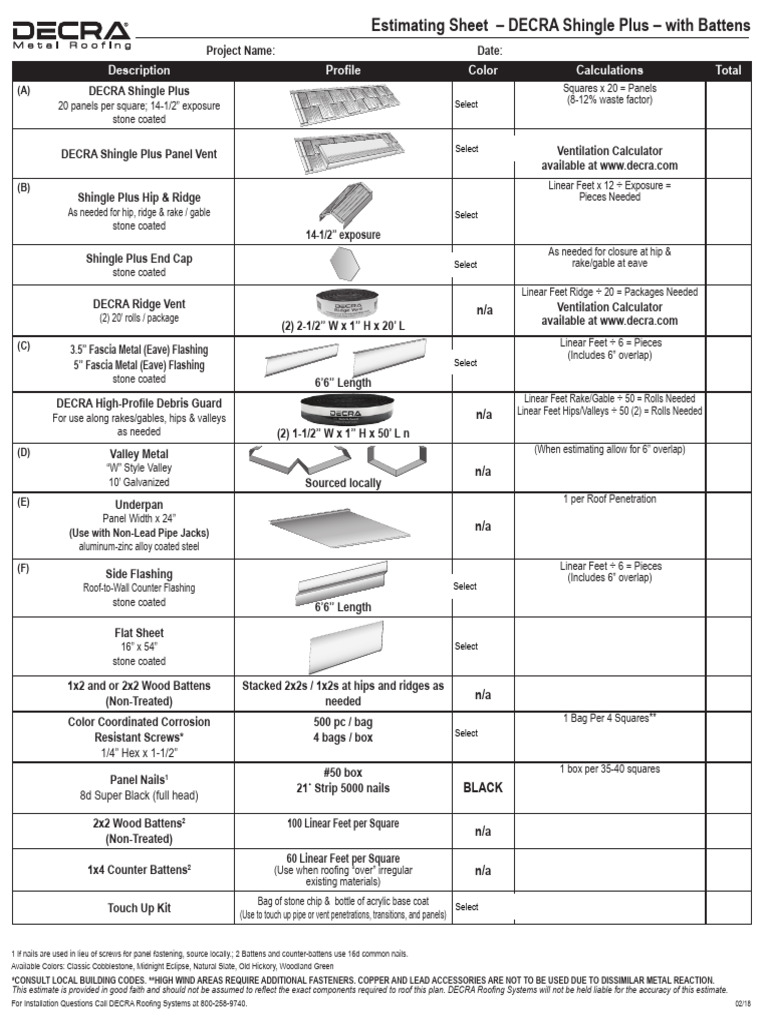 DECRA Shingle Plus Estimation Guide | PDF | Building Materials | Materials
