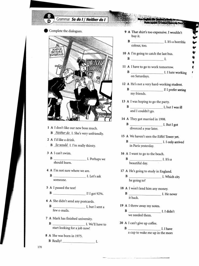 So Do I - Neither Do I Grammar Practice Answer Keys | PDF