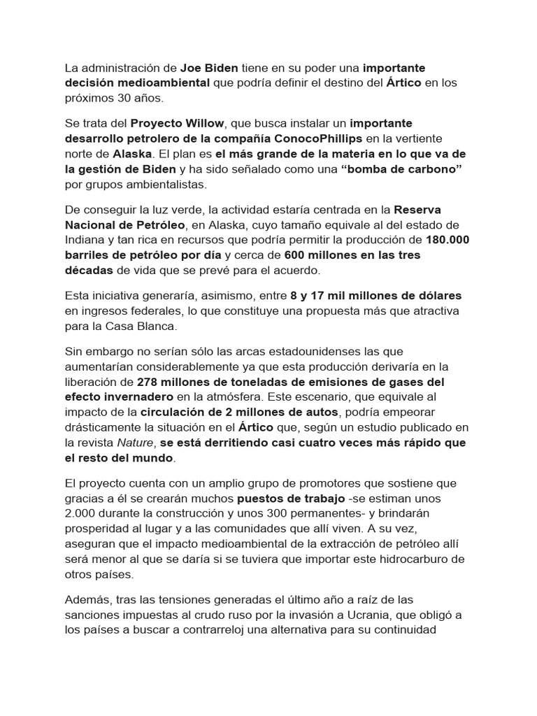Petición contra el Proyecto Willow | PDF | Petróleo | Alaska