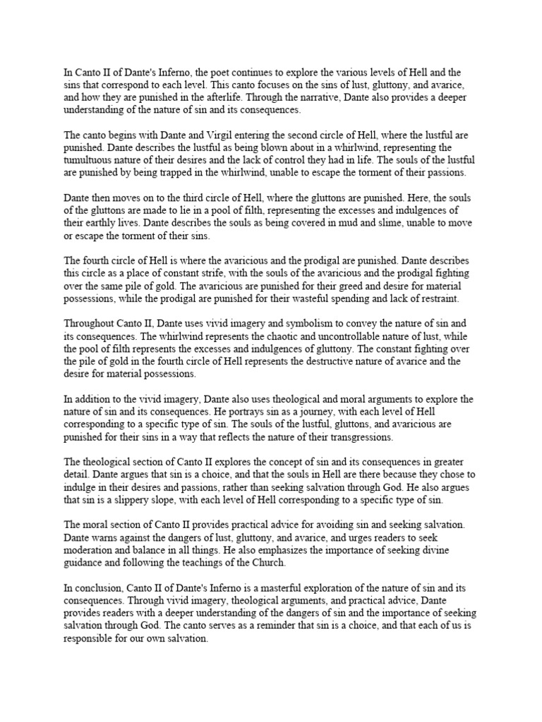 Analysis of Dante's Inferno Canto II | PDF | Inferno (Dante) | Greed