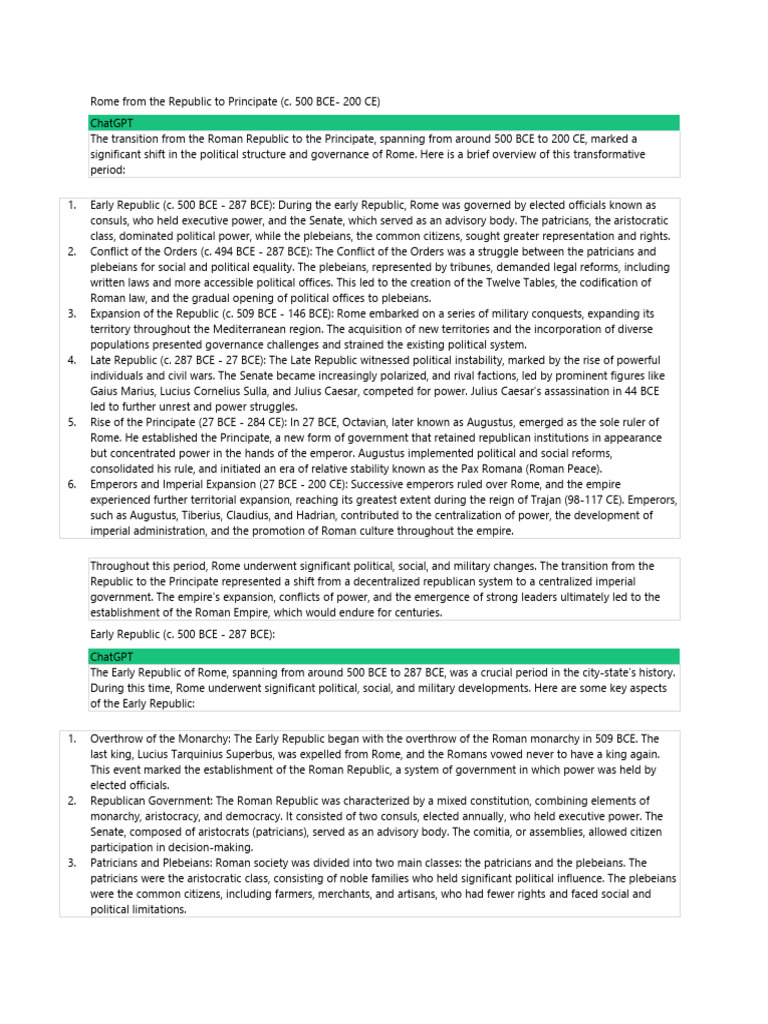 Rome From The Republic To Principate | PDF | Roman Republic | Augustus