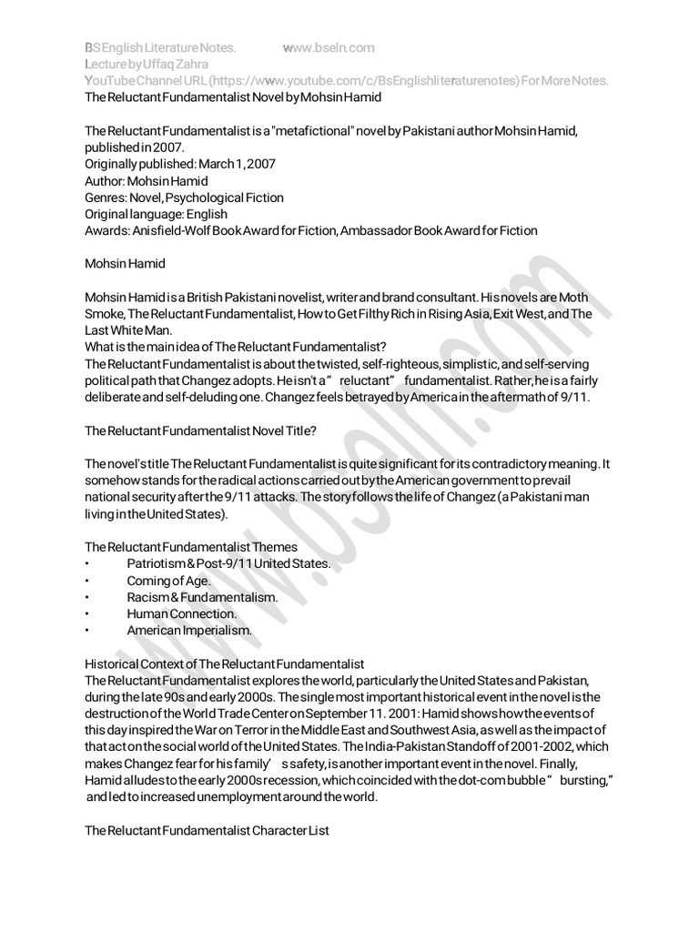 The Reluctant Fundamentalist Novel by Mohsin Hamid-4 | PDF | General ...