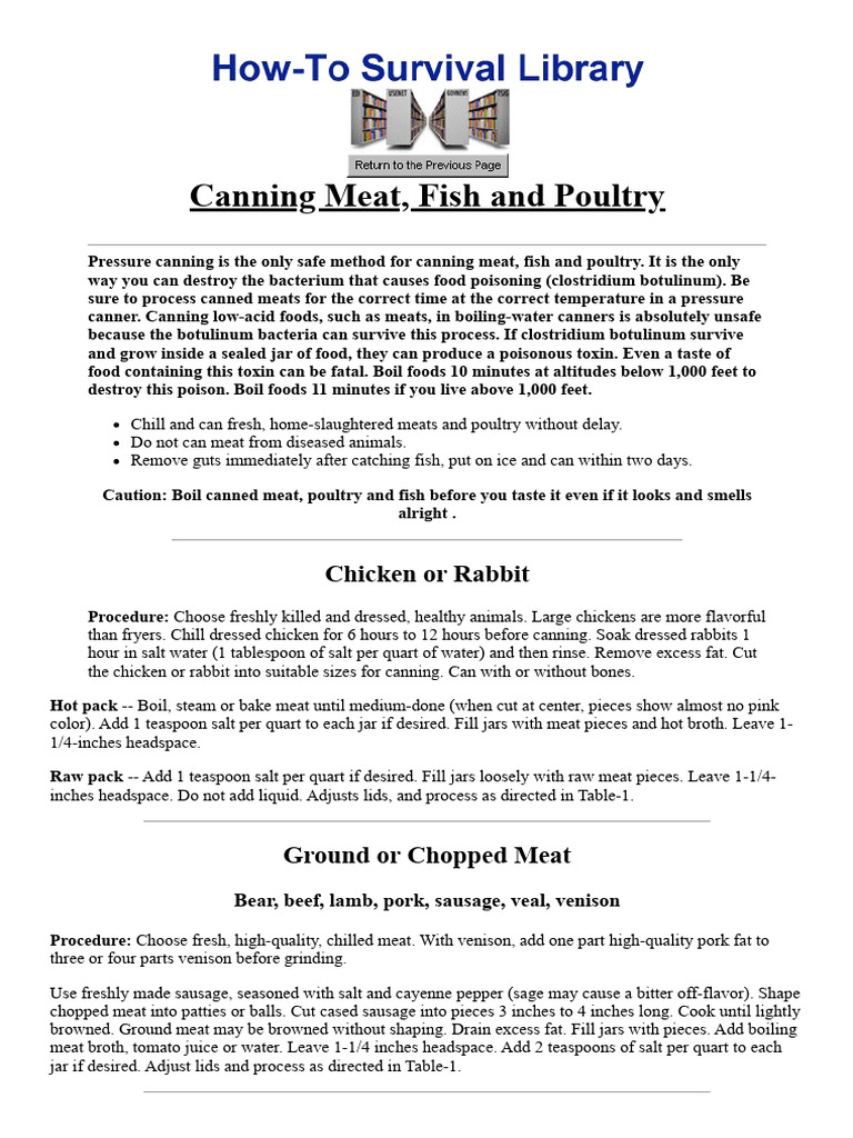 Canning Meat, Fish and Poultry | PDF | Canning | Meat