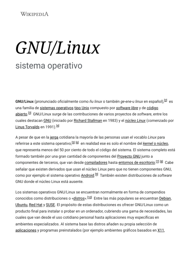 GNU - Linux - Wikipedia, La Enciclopedia Libre | PDF | Distribución de ...