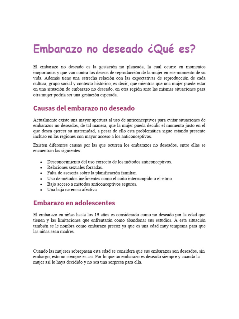 Embarazo No Deseado: Causas y Prevención | PDF | Control de la ...