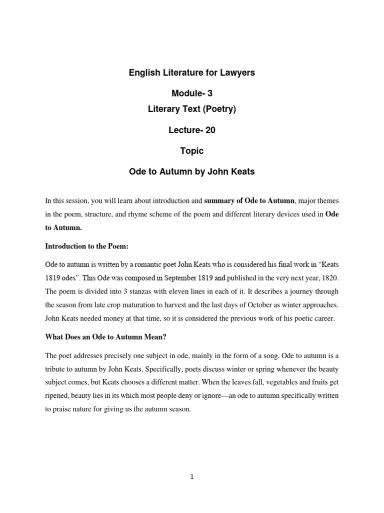 Ode To Autumn by John Keats | PDF | John Keats | Poetry