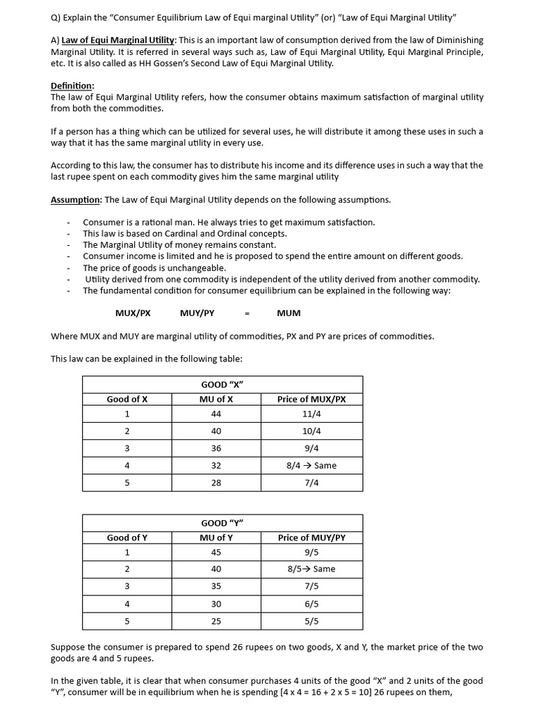 Explain Equi Marginal Utility - 123413 | PDF | Economies | Economics