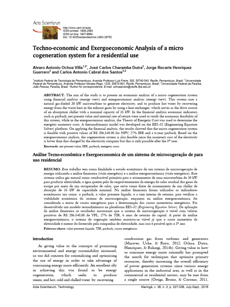 Techno-Economic and Exergoeconomic Analysis of A Microcogeneration ...