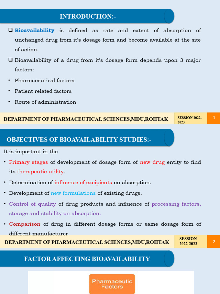 Bioavailability | PDF | Bioavailability | Pharmacokinetics