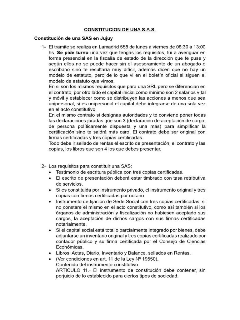 Constitucion de Una Sasasa | PDF | Sociedad de responsabilidad limitada | Sociedad