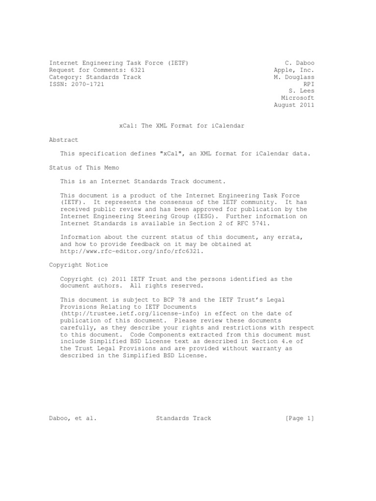 Xcal - The XML Format For Icalendar01 | PDF | Xml Schema | Xml