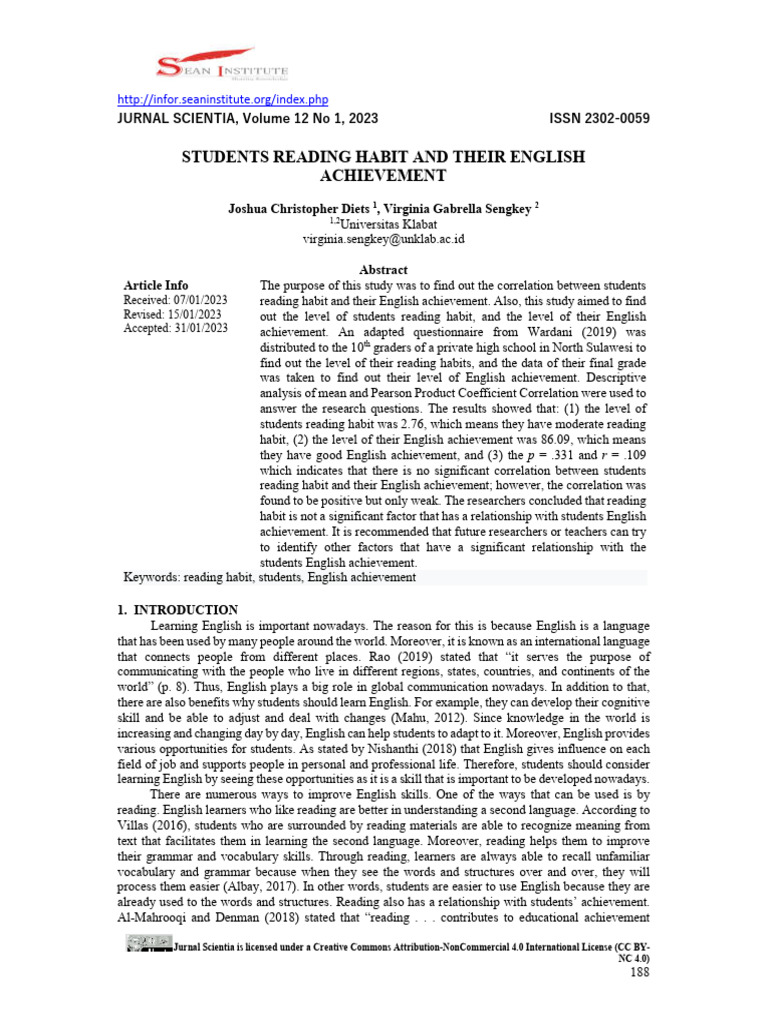 Article - STUDENTS READING HABIT AND THEIR ENGLISH | PDF | Language ...