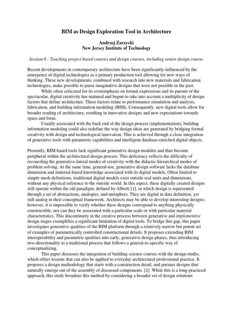 Bim As Design Exploration Tool In Architecture Pdf Building