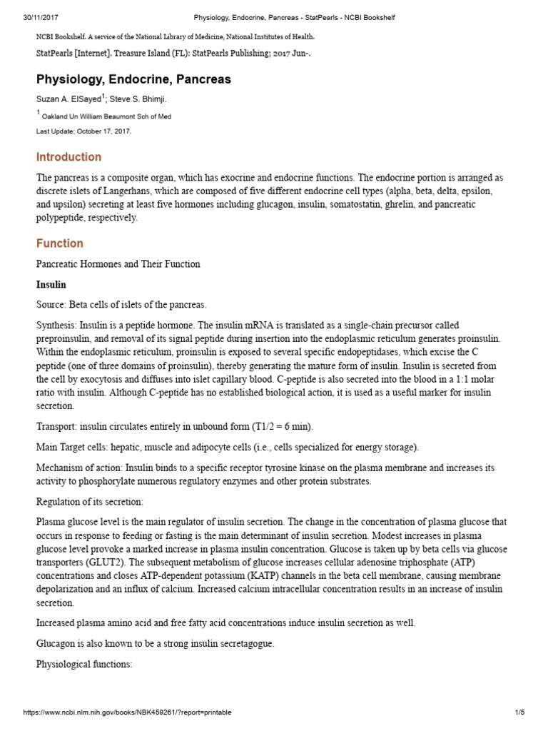 Physiology, Endocrine, Pancreas - StatPearls - NCBI Bookshelf | PDF | Pancreas | Insulin