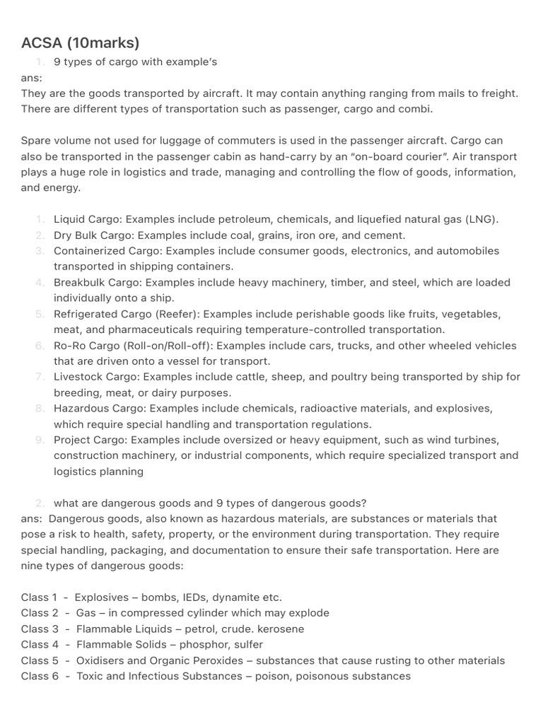 ACSA (10marks) | PDF | Dangerous Goods | Cargo